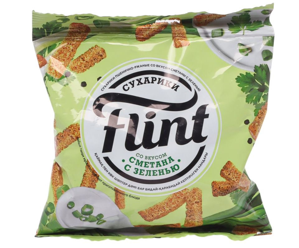 Купить Сухарики Flint со вкусом "Сметана и зелень", 60 г — Alif Shop